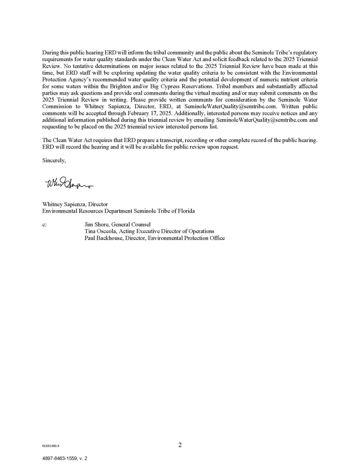 Notice of Public Hearing Triennial Review of Seminole Tribe of Florida ...